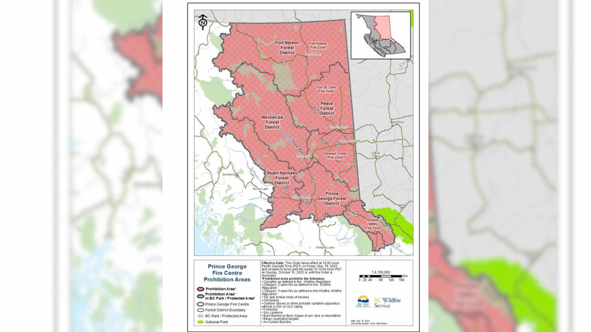 Open fires prohibited in Prince George Fire Centre starting Friday