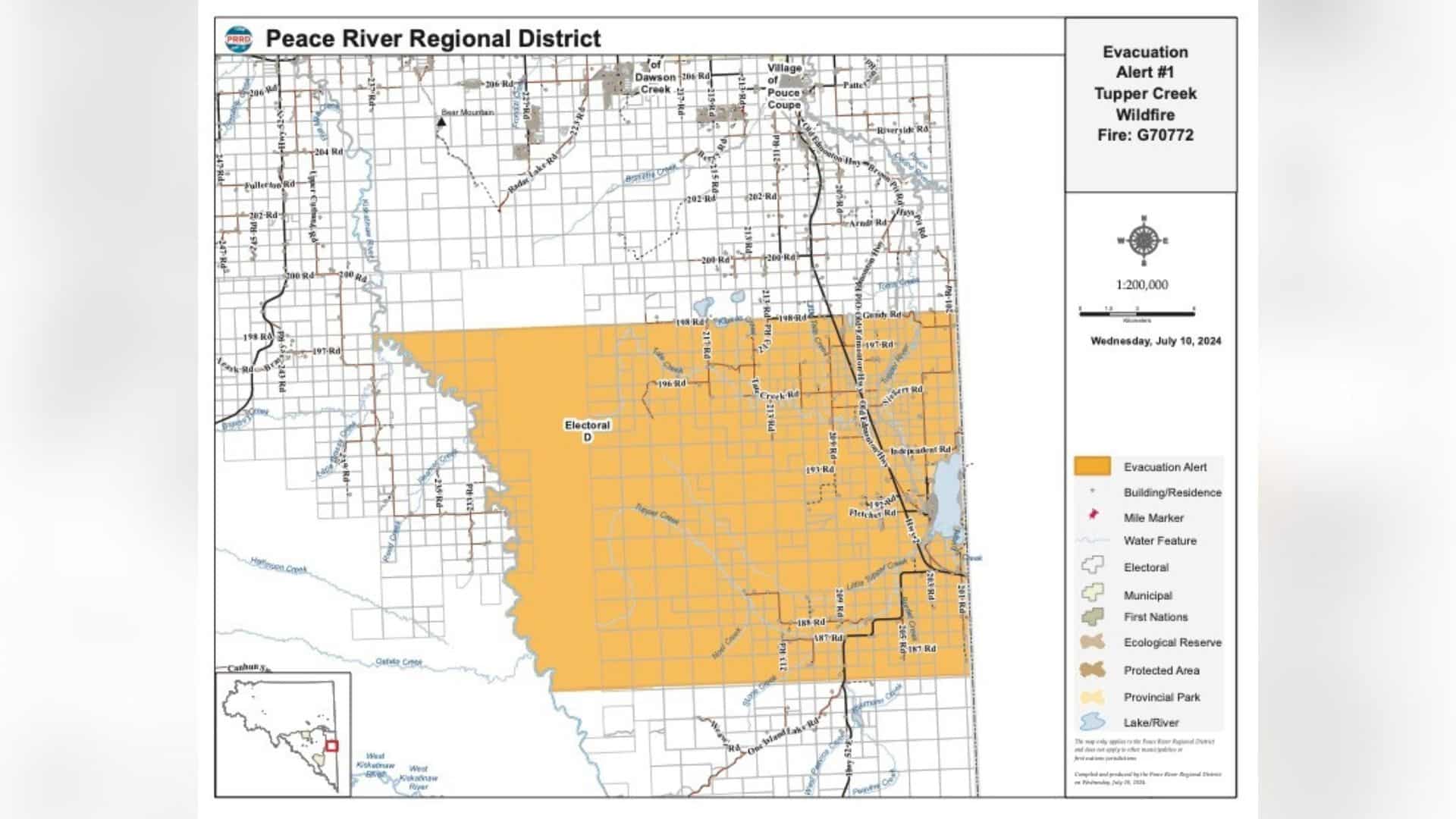 PRRD issues Evacuation Alert for Tupper Creek wildfire