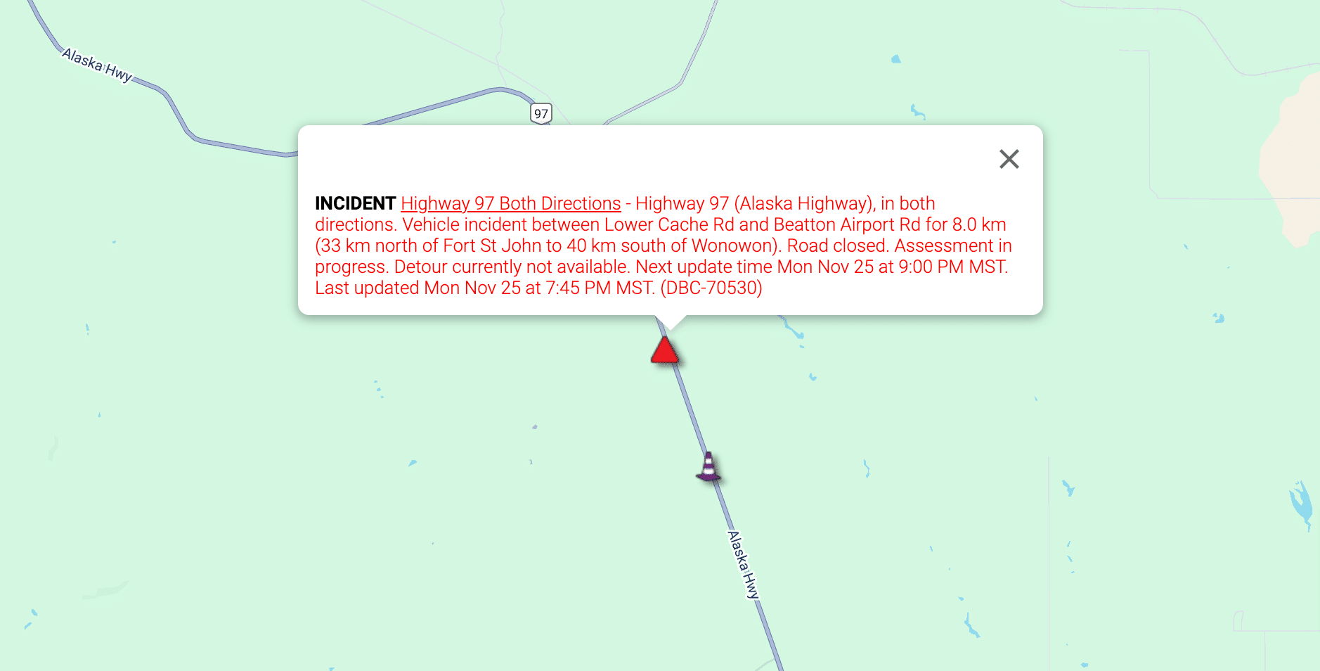 UPDATE - Collision closes Alaska Highway near Shepherds Inn