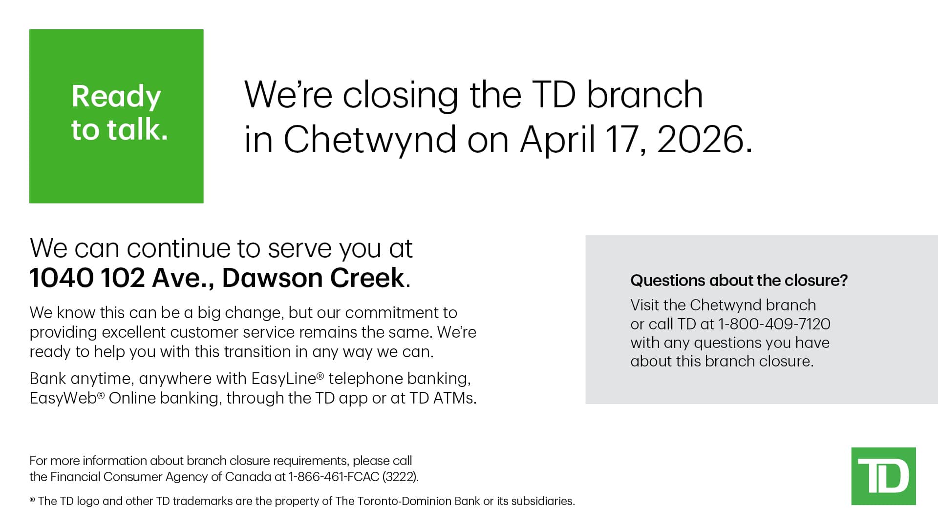 TD Branch Closure